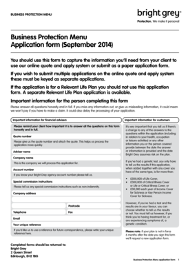 Fillable Online Business Protection Menu Application form (October ...