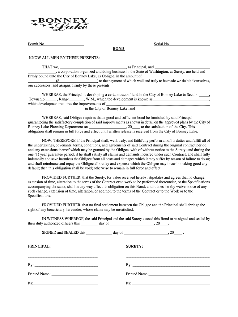 Fillable Online ci bonney-lake wa Bond Form (Blank) - ci bonney-lake wa ...