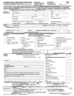 Fillable Online Traveler Information Form - International Medicine ...
