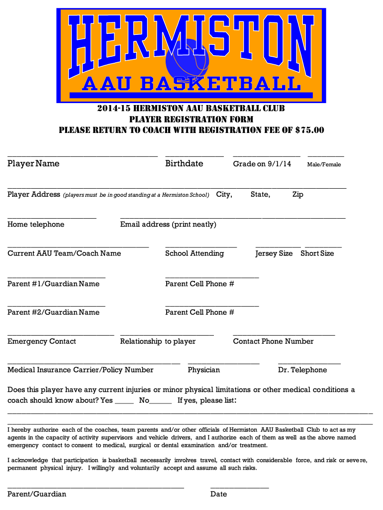Printable Basketball Registration Form Fill Online Printable 