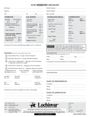 Fillable Online SYNC START-UP CHeCKLIST - Lochinvar Fax Email Print ...