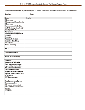 Fillable Online autism outreach psu Preschool Autistic Support Consult ...