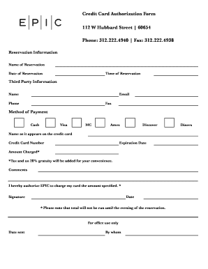 Fillable Online Credit Card Authorization Form Phone: 312.222.4940 Fax ...