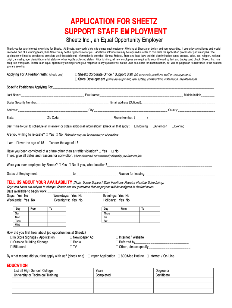 Sheetz Job Application Form Fill Online Printable Fillable Blank Sheetz Job Application Form Fill Online Printable Fillable Blank