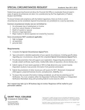 Fillable Online saintpaul SPECIAL CIRCUMSTANCES REQUEST - Saint Paul College - saintpaul Fax ...