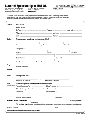 Fillable Online tru Letter of Sponsorship to TRU-OL - tru Fax Email ...
