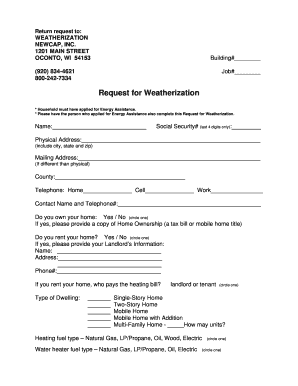 Fillable Online newcap Request for Weatherization - newcap Fax Email ...