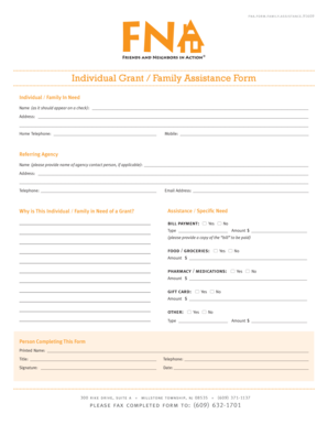 Fillable Online Individual Grant / Family Assistance Form Fax Email ...