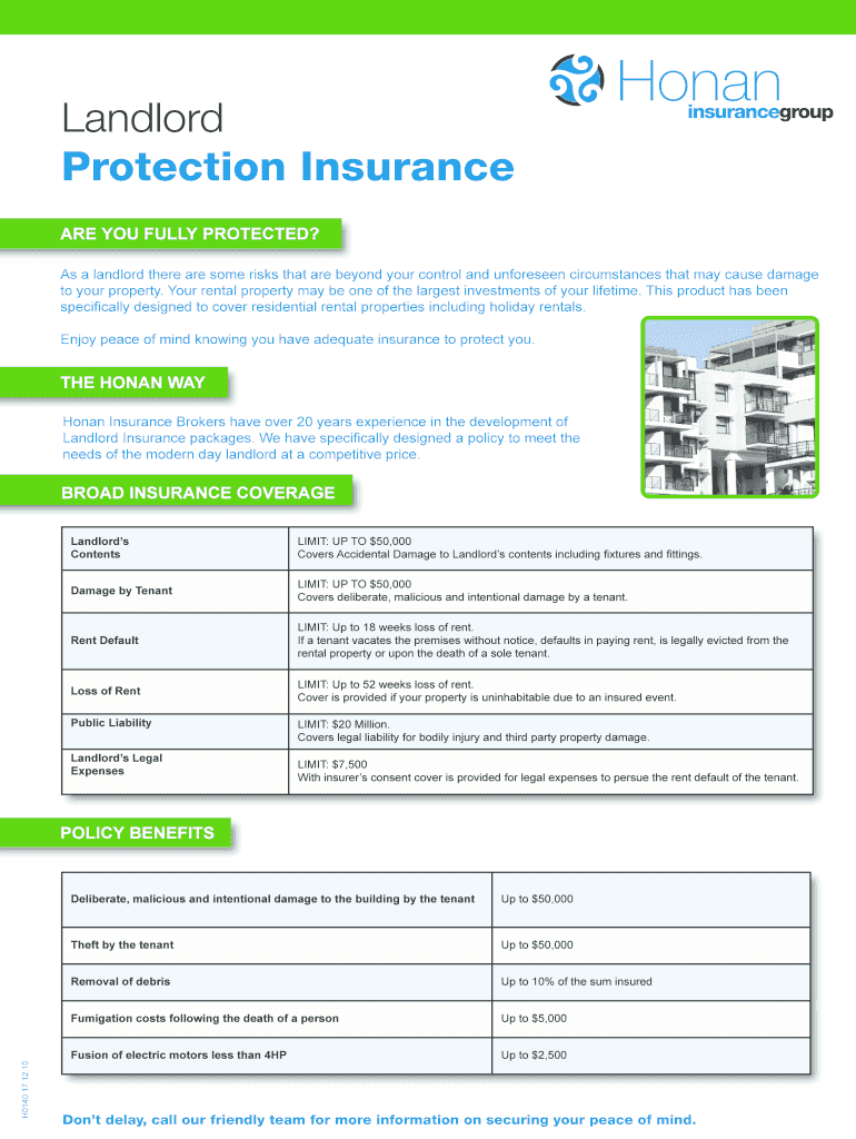 Fillable Online Honan Landlord Protection Insurance - Honan Insurance ...