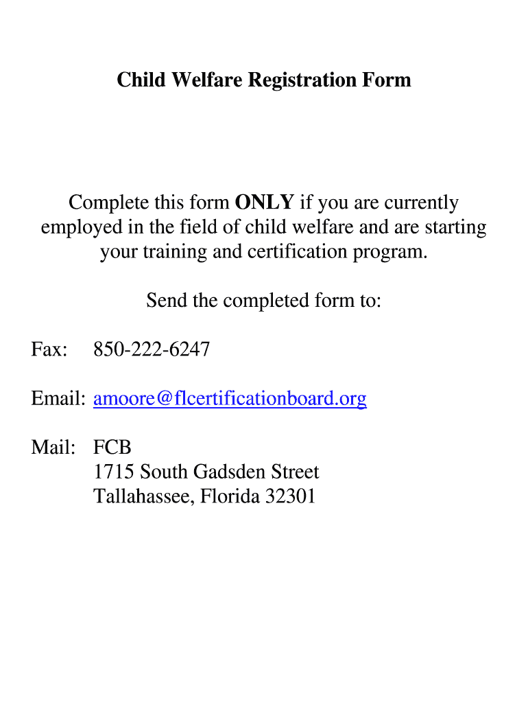 Fillable Online Child Welfare Certification Registration Form - Florida ...