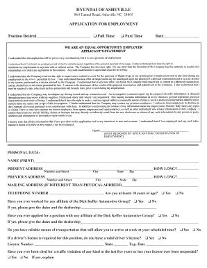 Fillable Online APPLICATION FOR EMPLOYMENT Position Desired Full Time ...