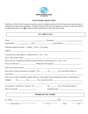 Fillable Online bgclanc Completed volunteer application. - Boys & Girls ...