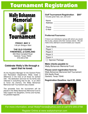 Fillable Online Tournament Player Registration Form Fax Email Print ...