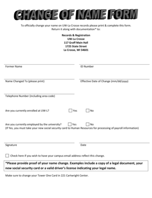 Fillable Online uwlax Name Change Form - University of Wisconsin-La Crosse - uwlax Fax Email ...