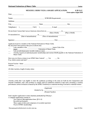 Fillable Online nfmc-music WENDELL IRISH VIOLA AWARD - National ...
