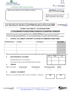 Fillable Online Council Tax Occupation Form - North West Leicestershire ...
