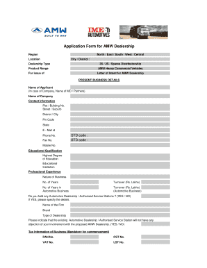 Fillable Online Application Form for AMW Dealership - IME Automotives ...