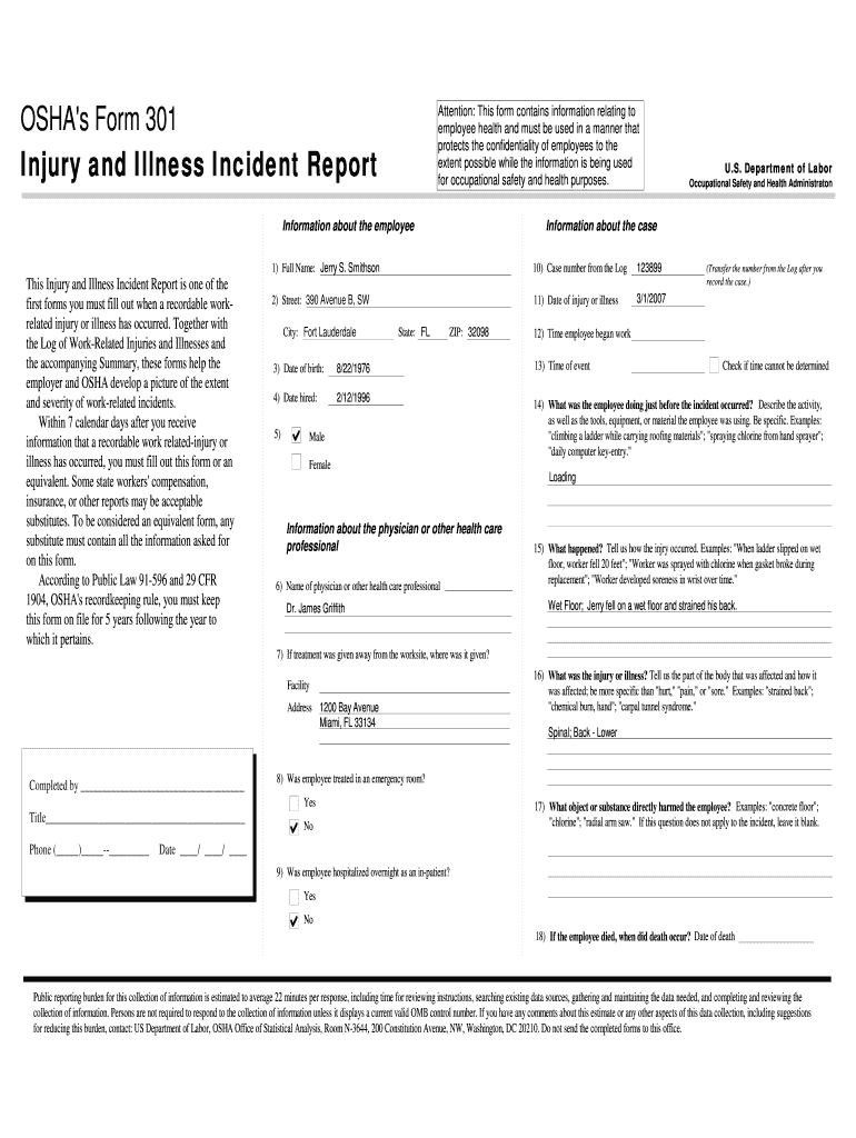 Fillable Online C:Documents and SettingscdatrixyDesktopOSHA Form 301 ...