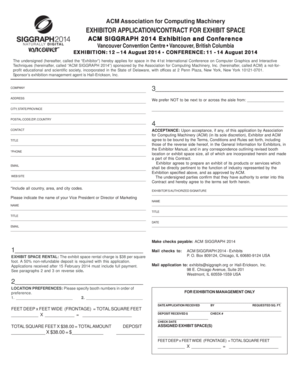 Fillable Online s2014 siggraph Exhibitor application/contract for exhibit space - Siggraph 2014 ...