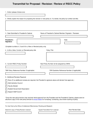 Fillable Online roanestate Transmittal for Proposal Revision Review of RSCC Policy Fax Email ...