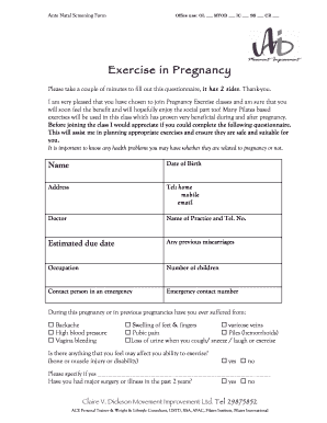 Fillable Online moveimprove brinkster Pregnancy Screening Form ...