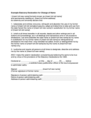 Fillable Online Example Statutory Declaration for Change of Name Fax ...