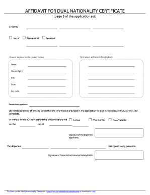 Fillable Online Affidavit for dual nationality certificate - Consulate ...