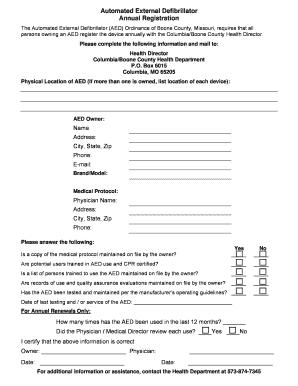 Fillable Online AED Registration Form - Boone County, Missouri Fax ...