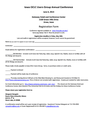 Fillable Online ioug lib uni 2014 Registration form - iowa oclc users ...