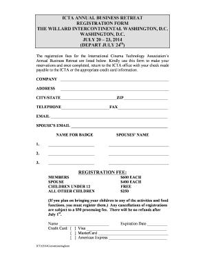 Fillable Online Icta annual business retreat registration form the ...