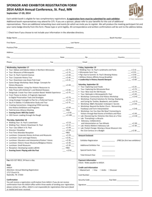 Fillable Online SPONSOR AND EXHIBITOR REGISTRATION FORM 2014 AASLH ...