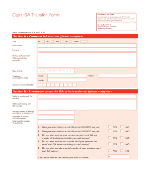 Fillable Online bmsolutions co Cash ISA Transfer Form FOR OFFICE USE ...
