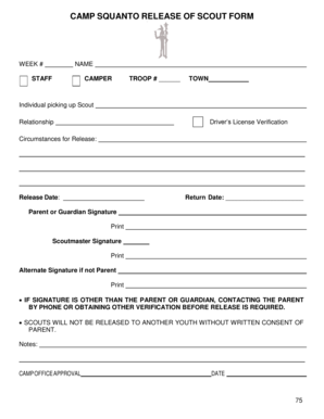 Fillable Online Release of Scout Form - Camp Squanto Fax Email Print ...