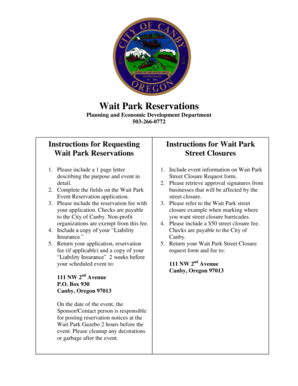 Fillable Online Steps to filling out Wait Park Reservation form: - City ...