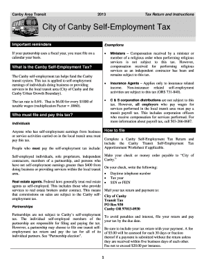 Fillable Online Canby Area Transit 2013 Tax Return and Instructions ...