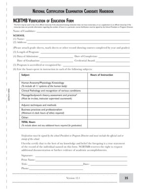Fillable Online ncbtmb Verification of Education Form - National Certification Board for ...