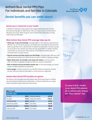 Fillable Online Anthem Blue Dental PPO Plan For individuals and ...