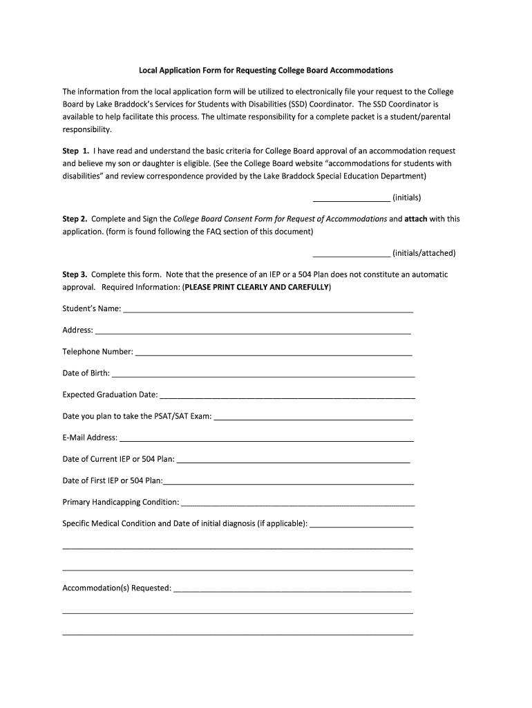 Fillable Online fcps Local Application Form for Requesting College Board ... Fax Email Print ...