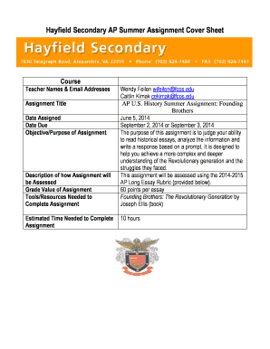 Fillable Online fcps Hayfield Secondary AP Summer Assignment Cover ...