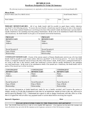 Fillable Online Beneficiary Designation for Group Life Insurance The ...