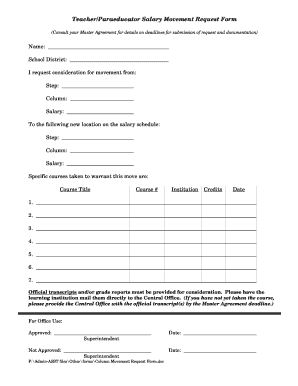Fillable Online fcsuvt Teacher/Paraeducator Salary Movement Request Form - fcsuvt Fax Email ...