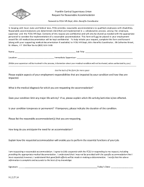 Fillable Online fcsuvt ADA - Employee Request for Accommodation - Franklin Central bb - fcsuvt ...