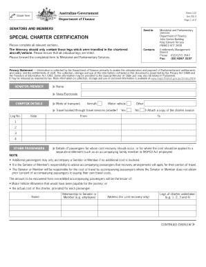 Fillable Online Form 122: Special Charter Certification - Senators and ...