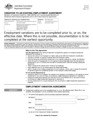Fillable Online Form 102: Variation to an Existing Employment Agreement Fax Email Print - pdfFiller