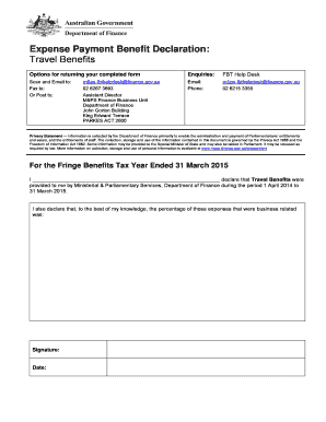 Fillable Online Expense Payment Benefit Declaration - Travel Benefits ...
