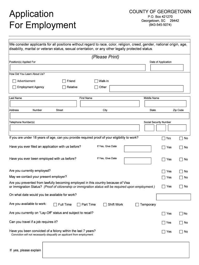 Fillable Online georgetowncountysc Employment Application (PDF) - Georgetown County Fax Email ...