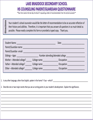Fillable Online fcps ParentGuardian Questionnaire Fax Email Print ...