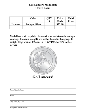 Fillable Online fcps Lancers Medallion Order Form - fcps Fax Email ...