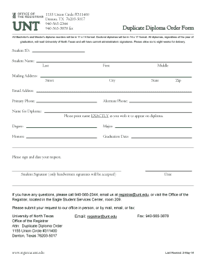 Fillable Online Duplicate Diploma Order Form - Registrar - University ...