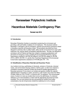 Fillable Online rpi Hazardous Materials Contingency Plan Fax Email Print - pdfFiller